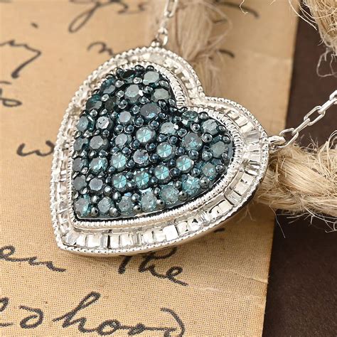 Buy Blue And White Diamond Heart Necklace 18 Inches In Sterling Silver