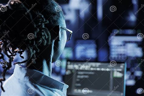 admin runs code on laptop in data center stock image image of operational network 309656209