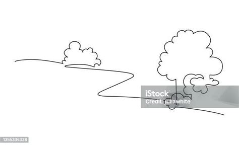 길과 나무가있는 조경 공원 연속 선 도면 벡터 그림입니다 한붓그리기에 대한 스톡 벡터 아트 및 기타 이미지 한붓그리기 라인아트 오솔길 Istock