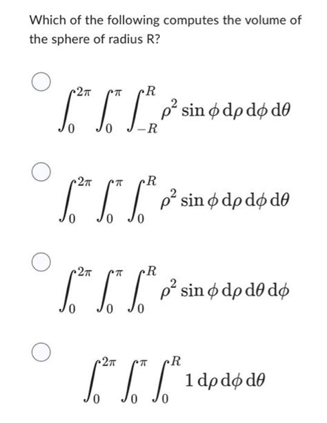 Solved Which Of The Following Computes The Volume Of The