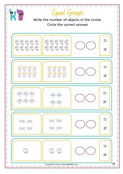 15 Free Equal Or Not Equal Worksheets Kikkibikki Kindergarten Math
