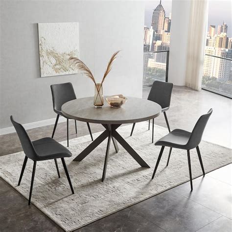 Gojane 5 Piece Grey Chairs And Round Gray Dining Table Dining Table