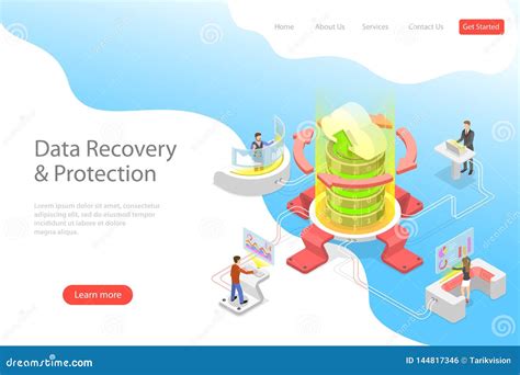 Isometric Flat Vector Landing Pate Template Of Data Recovery Services