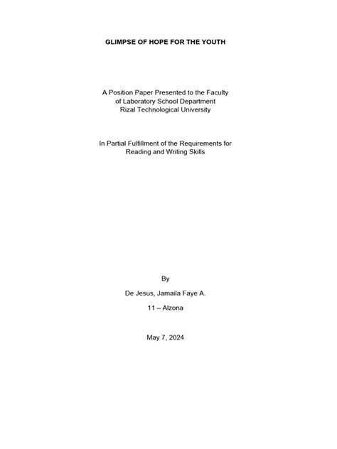 Alzona De Jesus Jamaila Faye A Positionpaper Pdf Sex