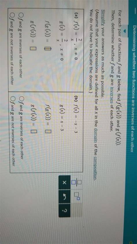 Solved Determining Whether Two Functions Are Inverses Of