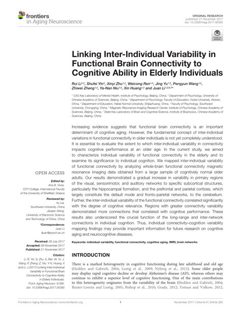 Pdf Linking Inter Individual Variability In Functional Brain Connectivity To Cognitive Ability