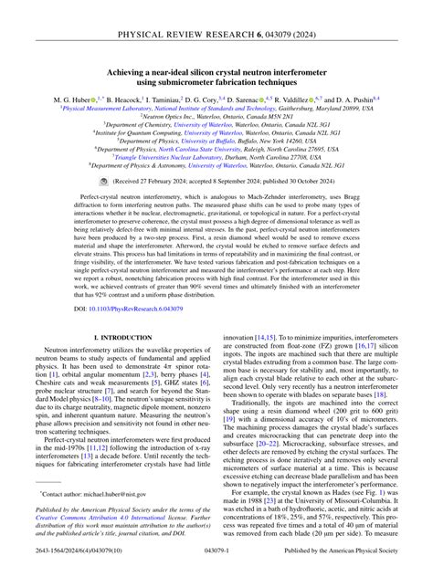 Pdf Achieving A Near Ideal Silicon Crystal Neutron Interferometer