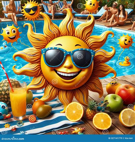Smiling Sun Designs With Happy Faces And Sunglasses Photo V Stock