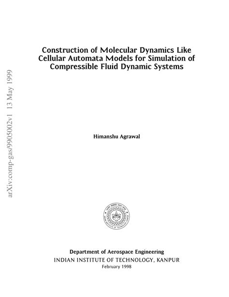 Pdf Construction Of Molecular Dynamics Like Cellular Automata Models For Simulation Of
