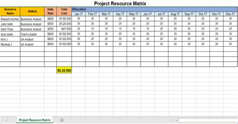 Project Resource Matrix Template Project Management Templates