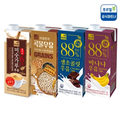 푸르밀 꿀이 든 미숫가루 우유 750ml X 4개입 외 88생초콜릿우유88바나나우유아침한끼 곡물우유 모음 티몬