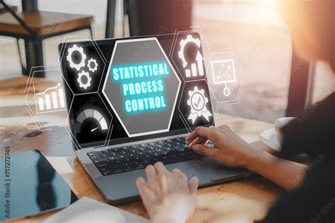 Statistical Process Control Concept Business Woman Using Laptop Computer On Desk With