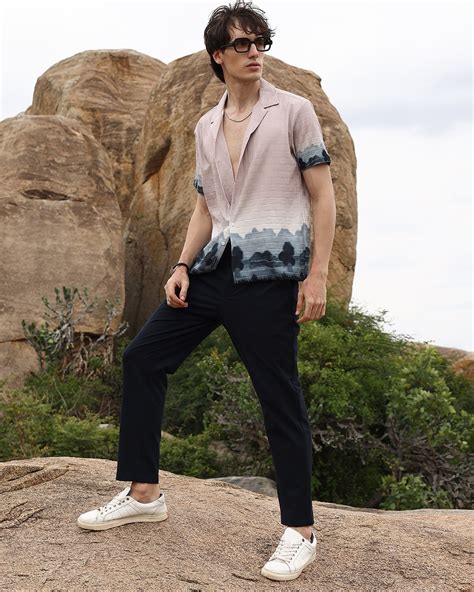 Buy Mens Nude Pink And Space Blue Textured Shirt Online At Bewakoof