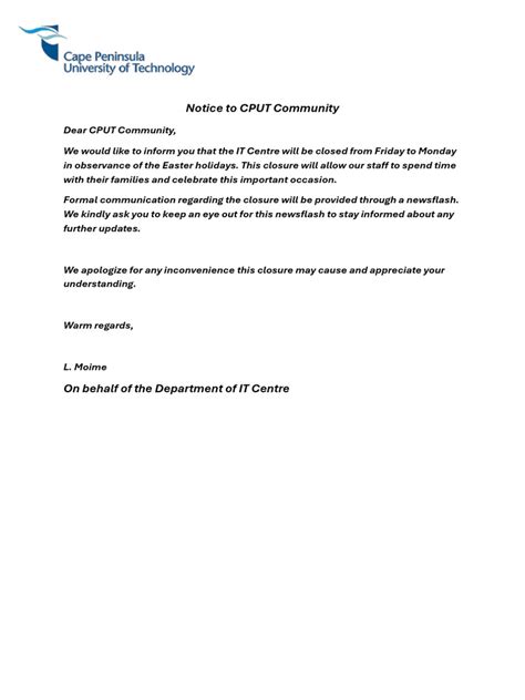 Notice To Cput Community Pdf