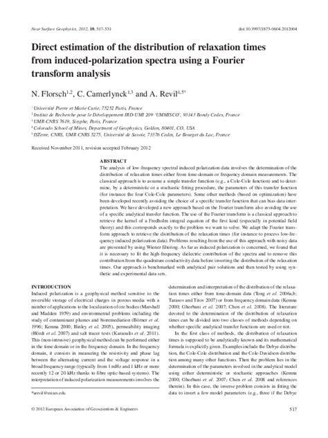 Pdf Direct Estimation Of The Distribution Of Relaxation Times From