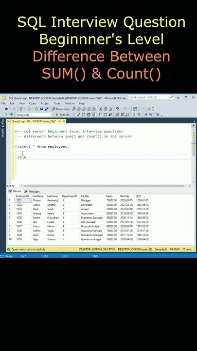 Sql Beginner Interview Questions Difference Between Sum And Count