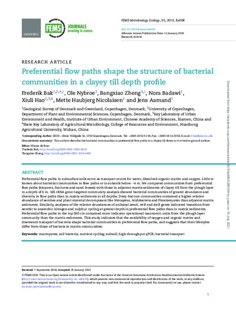 Pdf Preferential Flow Paths Shape The Structure Of Bacterial Communities In A Clayey Till