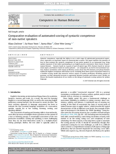Pdf Comparative Evaluation Of Automated Scoring Of Syntactic