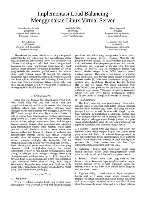 Pdf Implementasi Load Balancing Menggunakan Linux Virtual Server