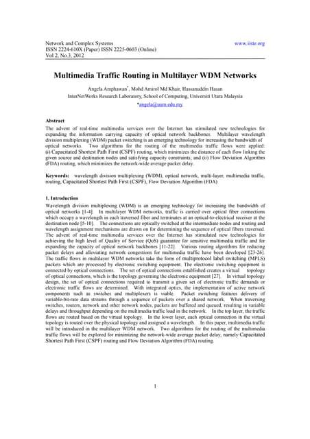 Multimedia Traffic Routing In Multilayer Wdm Networks Pdf