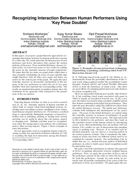 Pdf Recognizing Interaction Between Human Performers Using Key Pose Doublet