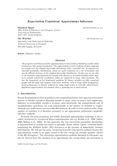 Pdf Expectation Consistent Approximate Inference