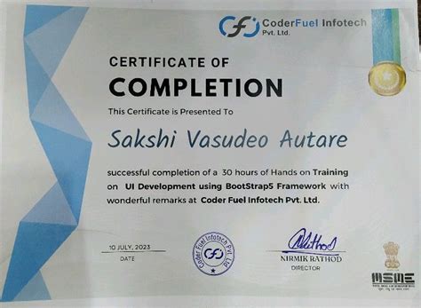 Sakshi Avtare On Linkedin I Have Completed Ui Development Using Bootstrap5 Framework At Coder