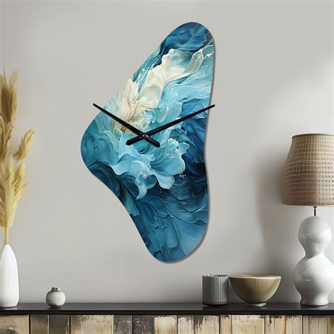 Design Art Aqua Blue And White Serenity Swirl Iii Boomerang Shape Decorative Blue Abstract
