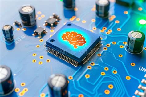 High Tech Ai Microchip On A Circuit Board With Brain Illustration Symbolizing Advanced