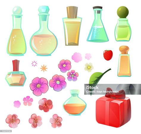 향수와 향기 개체를 설정합니다 유리 용기에 향기로운 향기로운 액체 여성과 남성을위한 향수 흰색 배경에 격리 벡터 0명에 대한 스톡 벡터 아트 및 기타 이미지 Istock