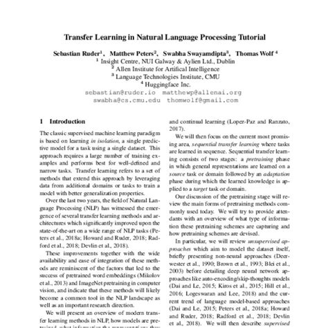 Transfer Learning In Natural Language Processing Acl Anthology
