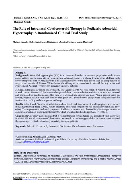 Pdf The Role Of Intranasal Corticosteroid Therapy In Pediatric Adenoidal Hypertrophy A