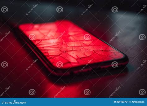 Red Lit Smartphone With Broken Screen Stock Illustration Illustration