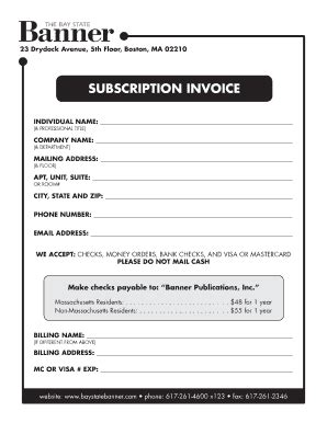 Fillable Online SUBSCRIPTION RENEWAL SUBSCRIPTION INVOICE Fax Email Print PdfFiller