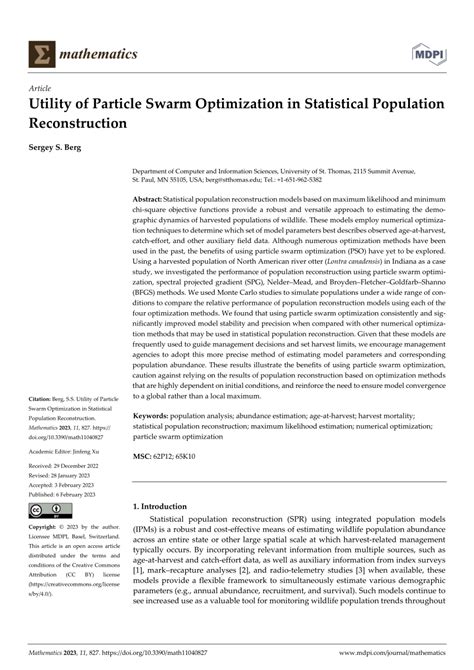 Pdf Utility Of Particle Swarm Optimization In Statistical Population Reconstruction