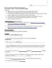 Lab 2 Prelab On Microscope 1 Docx 1 Babe BIO 168 HUMAN ANATOMY AND PHYSIOLOGY Pre Lab