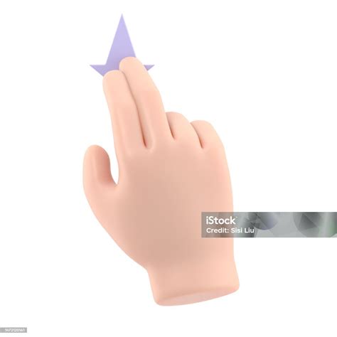 만화 제스처 아이콘 모형터치 스크린 제스처 라인 아이콘3d 그림 두 손 아래로 스 와이프 만화 캐릭터 손 흰색 배경에 3d 렌더링 3차원 형태에 대한 스톡 사진 및 기타