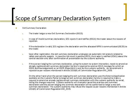 Export Control System Exit Summary Declaration Implementation