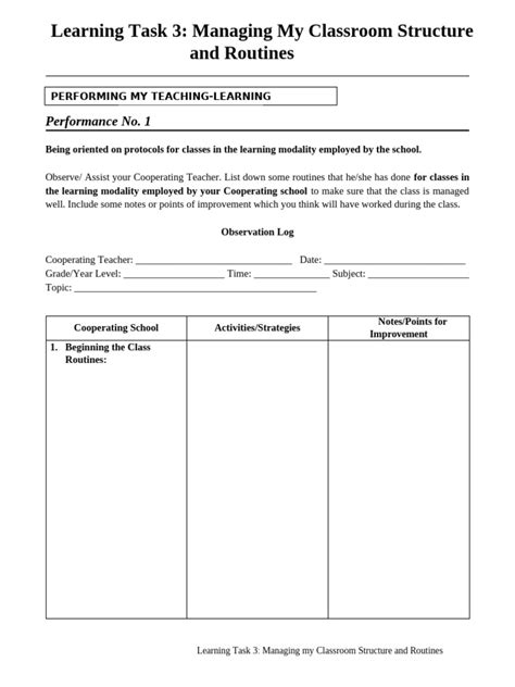 Ing Task 3 Managing My Classroom Structure And Routines Pdf