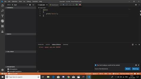 The Dart Analyzer Could Not Be Started In VSCode Issue Dart Code Dart Code GitHub