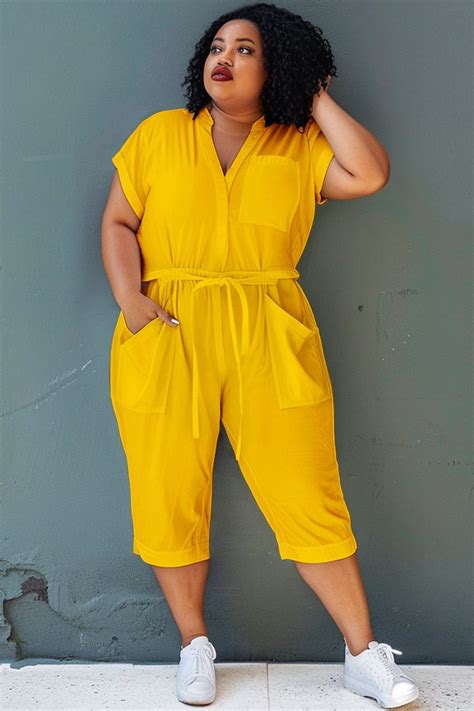Xpluswear Design Plus Size Green V Neck Short Sleeve Wrap Pocket Jumpsuit In 2024 Pocket
