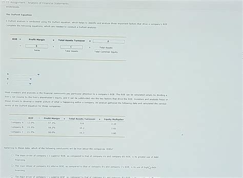 Solved A Dupont Analysis Is Conducted Using The Dupont