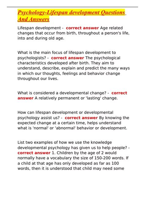Psychology Lifespan Development Questions And Answers Psychology Lifespan Development Stuvia Us