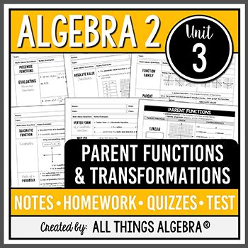 Parent Functions And Transformations Algebra 2 Unit 3 All Things Algebra