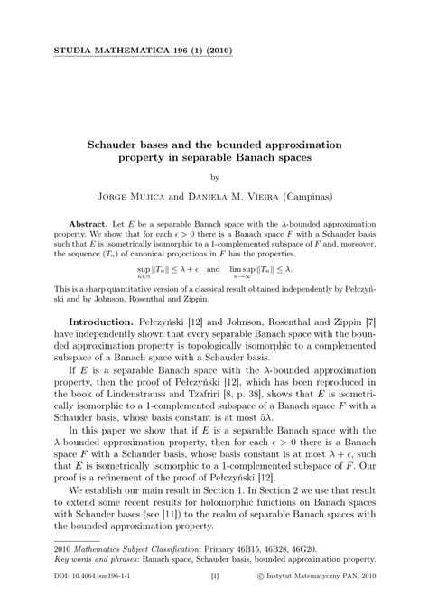 Pdf Schauder Bases And The Bounded Approximation Property In Separable Banach Spaces