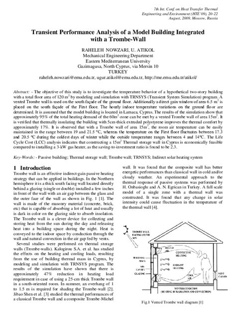 Pdf Transient Performance Analysis Of A Model Building Integrated With A Trombe Wall