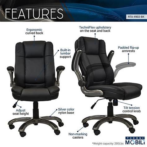 Techni Mobili Medium Back Executive Chair With Flip Up Arms 20083790 Hsn Executive Office