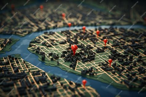 Spatial Elegance 3d Rendering City Map Red Pin Marks Location Premium Ai Generated Image