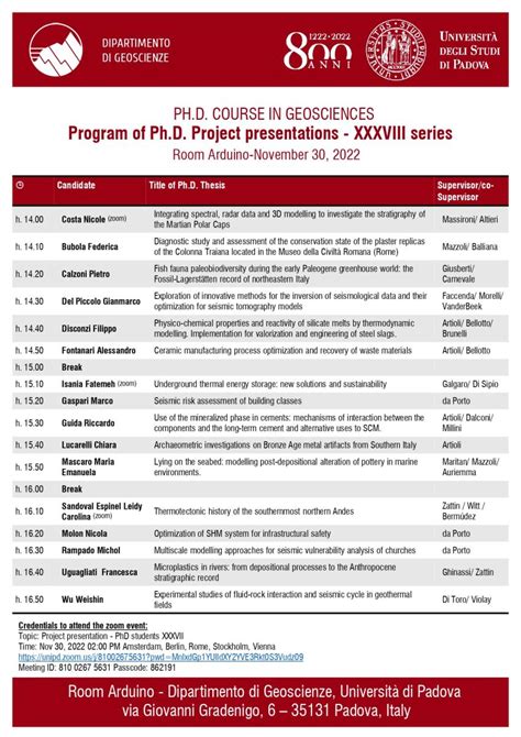 PhD Project Presentations XXXVIII Series November And PhD Thesis Presentation XXXV