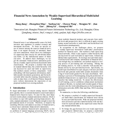 Financial News Annotation By Weakly Supervised Hierarchical Multi Label Learning Acl Anthology